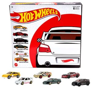 hot wheels japanese multipacks of 6 toy cars, 1:64 scale, authentic decos, popular castings, rolling wheels, gift for kids 3 years old & up & collectors