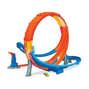 hot wheels massive loop mayhem track set with huge 28-inch wide track loop slam launcher, battery box & 1 1:64 scale car, designed for multi-car play, gift for kids 5 years & up