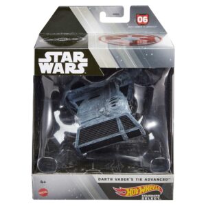 hot wheels star wars starships select premium diecast darth vader's tie advanced, includes 1 vehicle, 1 display stand