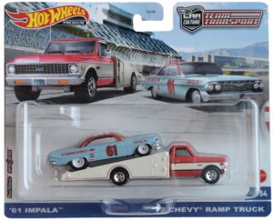 hot wheels '61 impala and '72 chevy ramp truck, team transport #54