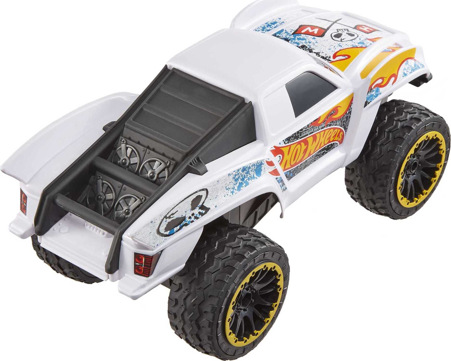 Hot Wheels Toy Car RC, Remote-Control White Ford F-150 Team Hot Wheels Jump Truck, Large Wheels & High-Performance Engine, 2.4 GHz with Range of 65 feet