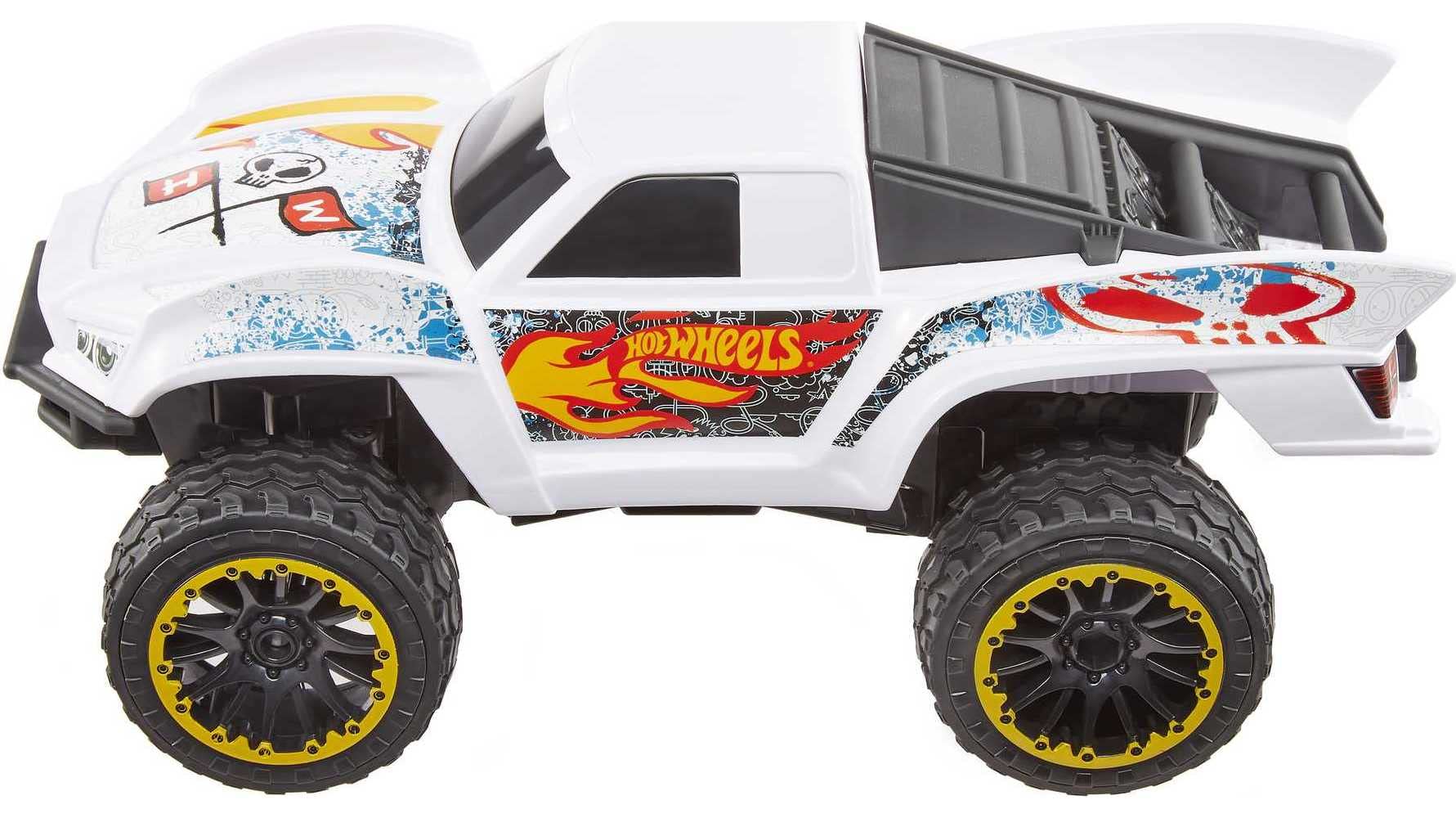 Hot Wheels Toy Car RC, Remote-Control White Ford F-150 Team Hot Wheels Jump Truck, Large Wheels & High-Performance Engine, 2.4 GHz with Range of 65 feet