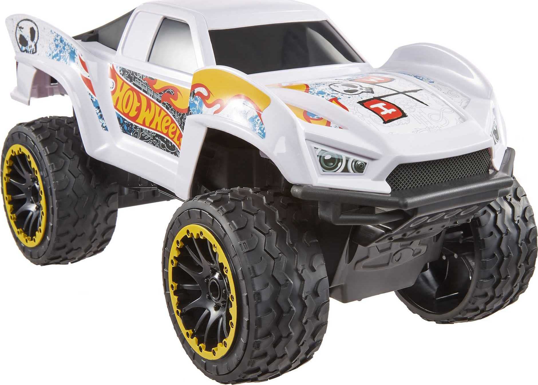 Hot Wheels Toy Car RC, Remote-Control White Ford F-150 Team Hot Wheels Jump Truck, Large Wheels & High-Performance Engine, 2.4 GHz with Range of 65 feet