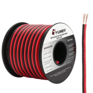 tyumen 40ft 18 gauge 2pin 2 color red black cable hookup electrical led strips extension wire 12v/24v dc cable, 18awg flexible wire extension cord for ribbon lamp tape lighting