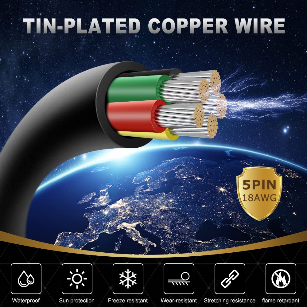 DEKIEVALE 18 Gauge 5 Conductor Electrical Wire, 16.4FT 18AWG Black PVC Stranded Tinned Copper 5 Wire Cable, 18/5 Cable for LED Lighting, Automotive, Speaker, Sprinkler, Thermostat wire etc.