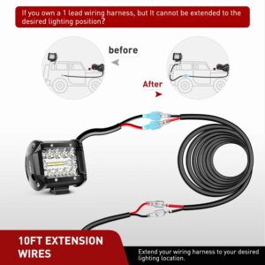 Nilight 2PCS 16 AWG 10 Feet Wiring Harness Extension Kit for LED Work Light Bar Led Pods Off Road Lights Driving Fog Light Boat Lighting, 2 Years Warranty,black