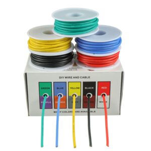 bojack 16 awg flexible silicone wire electric wire hook up wire kit 300v cables with plus 20 φ4mm heat shrink tubings and a mini wire stripper(5 colors 13.12ft each color, 16awg)