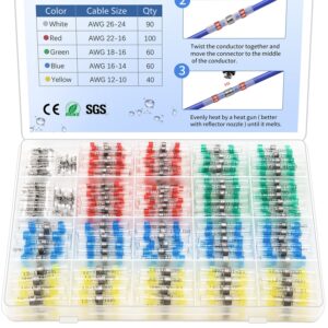 350 pcs solder seal wire connectors heat shrink butt connectors kit marine waterproof wiring electrical cable splice terminals for boat automotive rv trailer