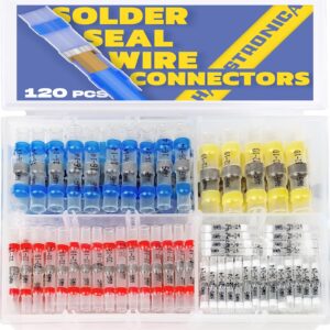 haisstronica 120pcs solder seal wire connectors,marine grade heat shrink wire connectors-heat shrink butt connectors-butt splice wire connectors for stereo, electrical with corrosion and weatherproof