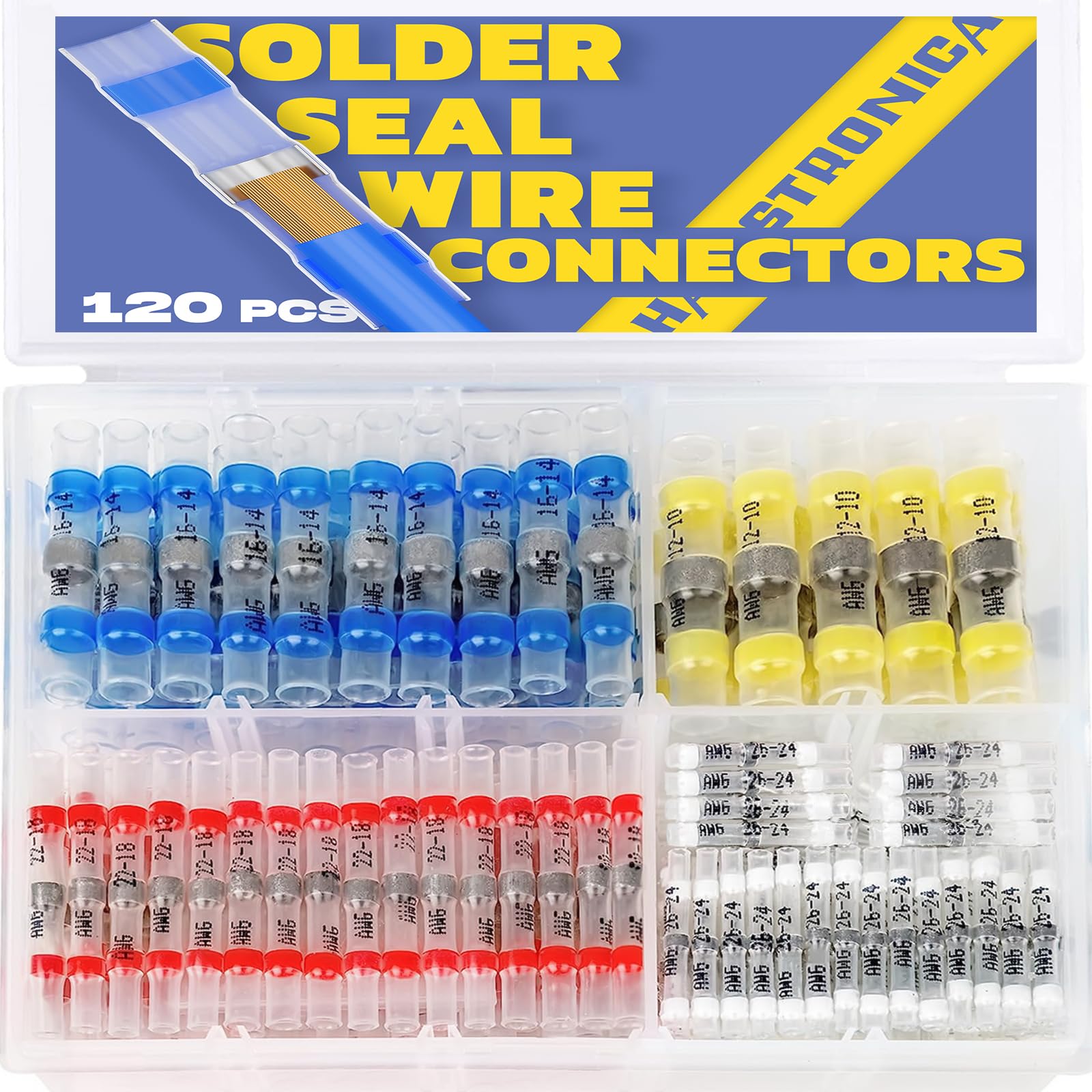 haisstronica 120PCS Solder Seal Wire Connectors,Marine Grade Heat Shrink Wire Connectors-Heat Shrink Butt Connectors-Butt Splice Wire Connectors for Stereo, Electrical with Corrosion and Weatherproof