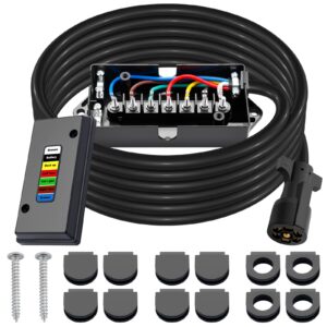 cheemuii 15 ft trailer wiring harness kit heavy duty 7 way trailer cord with 7 pin trailer plug and junction box kit premium light and brake wiring wires for trailer rv