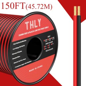 THLY 150FT 16 Gauge Wire, Automotive Wire 16 AWG Wire Electrical Wire 12V/24V Low Voltage Wire 2 Conductor Red and Black Wire for LED Light Bulbs Lamp Marine Car Speaker Wires