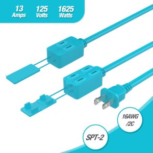 DURATECH 3-Pack Extension Cords (9/12/15FT), Indoor Extension Cords with 3-Outlet, Designed with Safety Cap, 2-Prong Plugs, 13 Amps, 16 Gauge, Blue