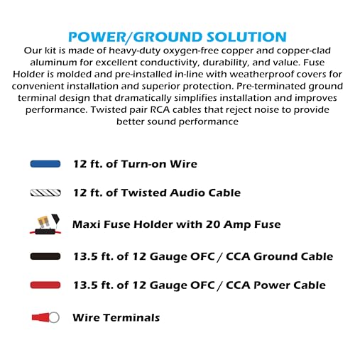 Scosche Install Centric ICAK12 True 12 Gauge Hybrid OFC 2-Channel High Current Amplifier Wiring Kit Accessory Installation Wiring Kit for Boat, Motorcycles, ATV’s and UTV’s