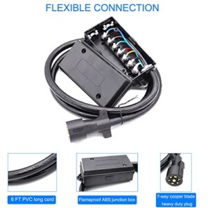 MOCW 6 Foot 7 Pin Trailer Plug Wiring Harness 7 Way RV Trailer Cord Wire with 7 Gang Waterproof Junction Box