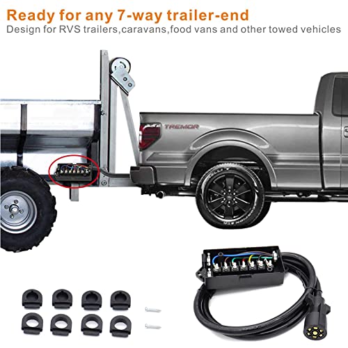 MOCW 6 Foot 7 Pin Trailer Plug Wiring Harness 7 Way RV Trailer Cord Wire with 7 Gang Waterproof Junction Box