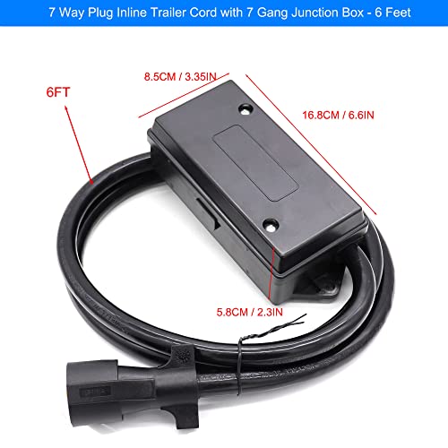 MOCW 6 Foot 7 Pin Trailer Plug Wiring Harness 7 Way RV Trailer Cord Wire with 7 Gang Waterproof Junction Box