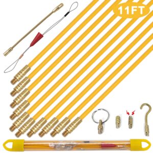 kootans 11 ft fiberglass wire running kit wall cable wire fishing rod pull push tool electrical fish tape set with 6 different accessories