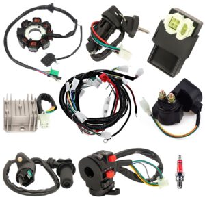 complete wiring harness kit electrics atv wire harness kit with cdi stator regulator ignition switch solenoid relay for gy6 125cc 150cc pit bike scooter atv quad go kart 4-stroke parts by yolik