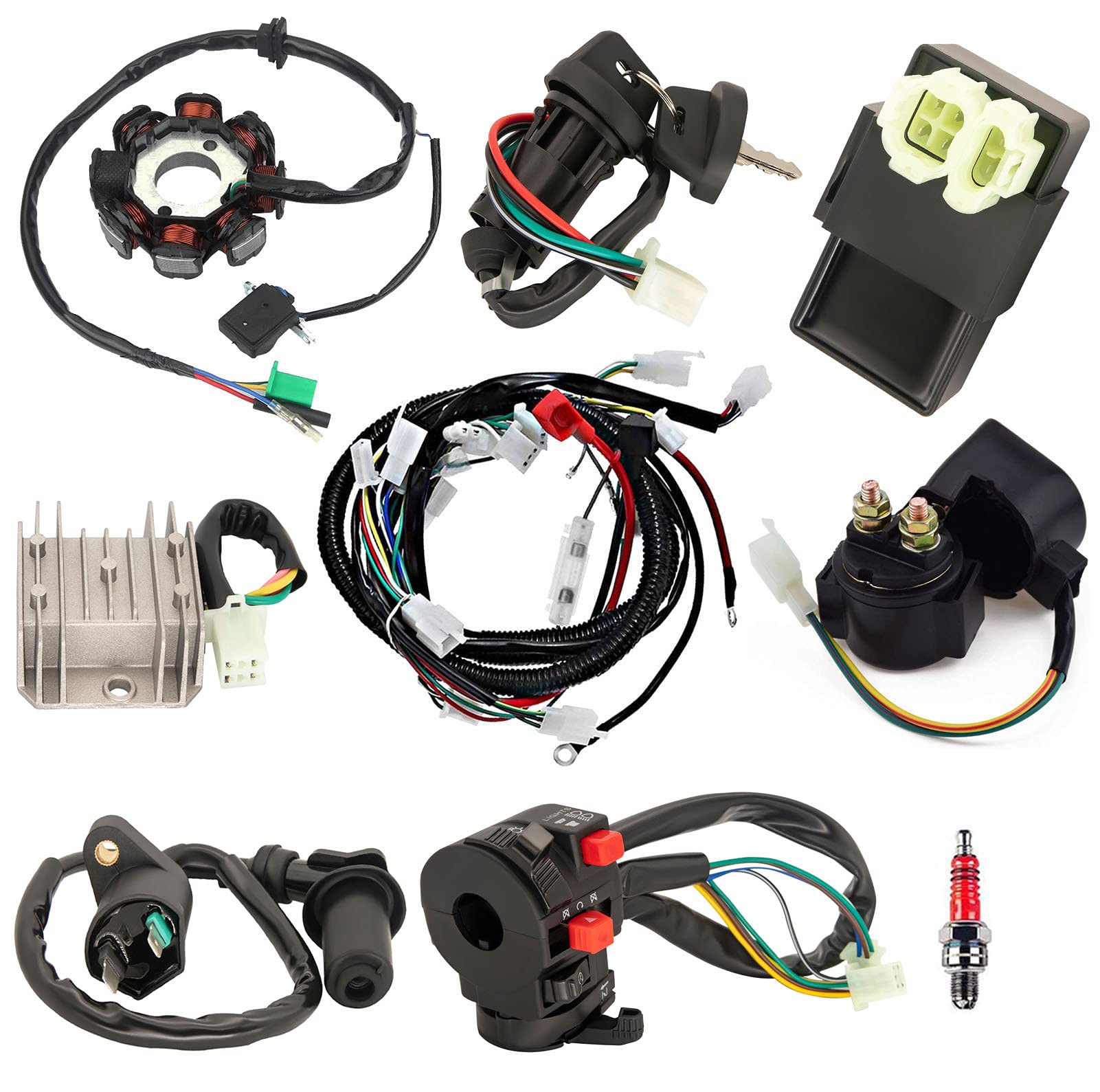 Complete Wiring Harness Kit Electrics ATV Wire Harness Kit with CDI Stator Regulator Ignition Switch Solenoid Relay For GY6 125cc 150cc Pit Bike Scooter ATV Quad Go Kart 4-Stroke Parts by Yolik