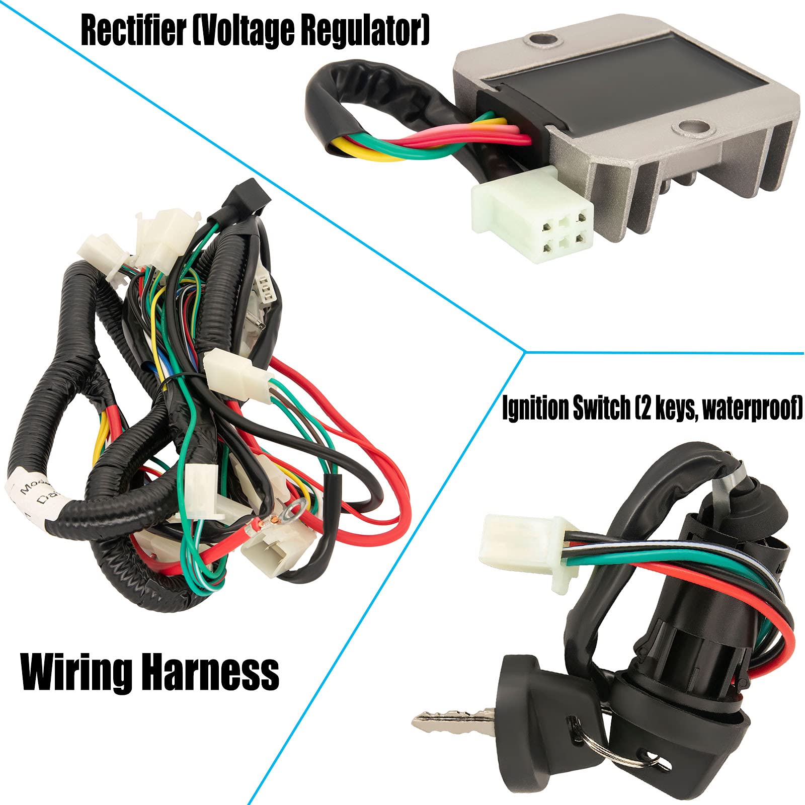 Complete Wiring Harness Kit Electrics ATV Wire Harness Kit with CDI Stator Regulator Ignition Switch Solenoid Relay For GY6 125cc 150cc Pit Bike Scooter ATV Quad Go Kart 4-Stroke Parts by Yolik