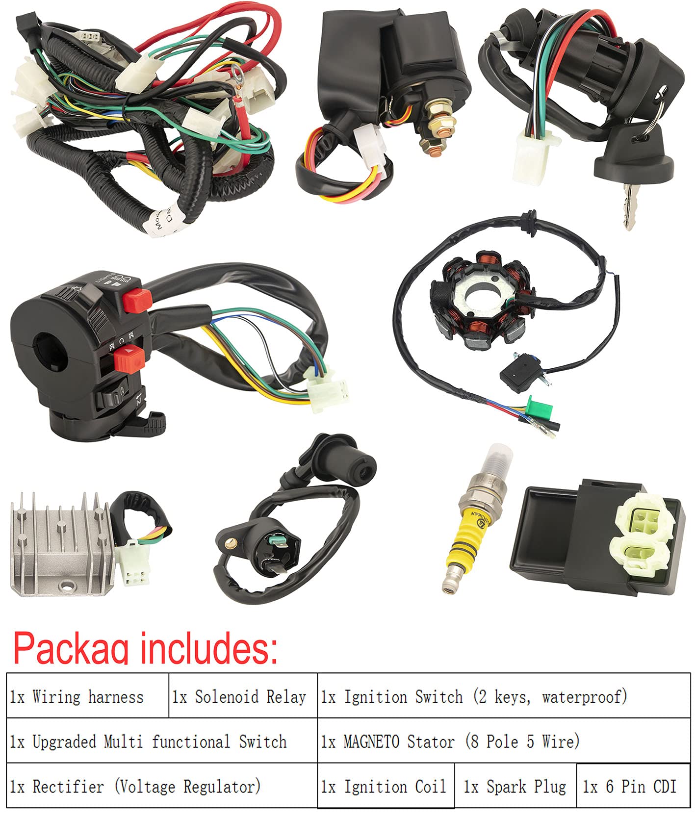 Complete Wiring Harness Kit Electrics ATV Wire Harness Kit with CDI Stator Regulator Ignition Switch Solenoid Relay For GY6 125cc 150cc Pit Bike Scooter ATV Quad Go Kart 4-Stroke Parts by Yolik