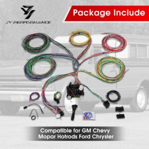 Universal 21 Circuit Wiring Harness Kit Extra Long Wire Standard Color 17 Fuses for GM Chevy Mopar Hotrods Ford Chrysler