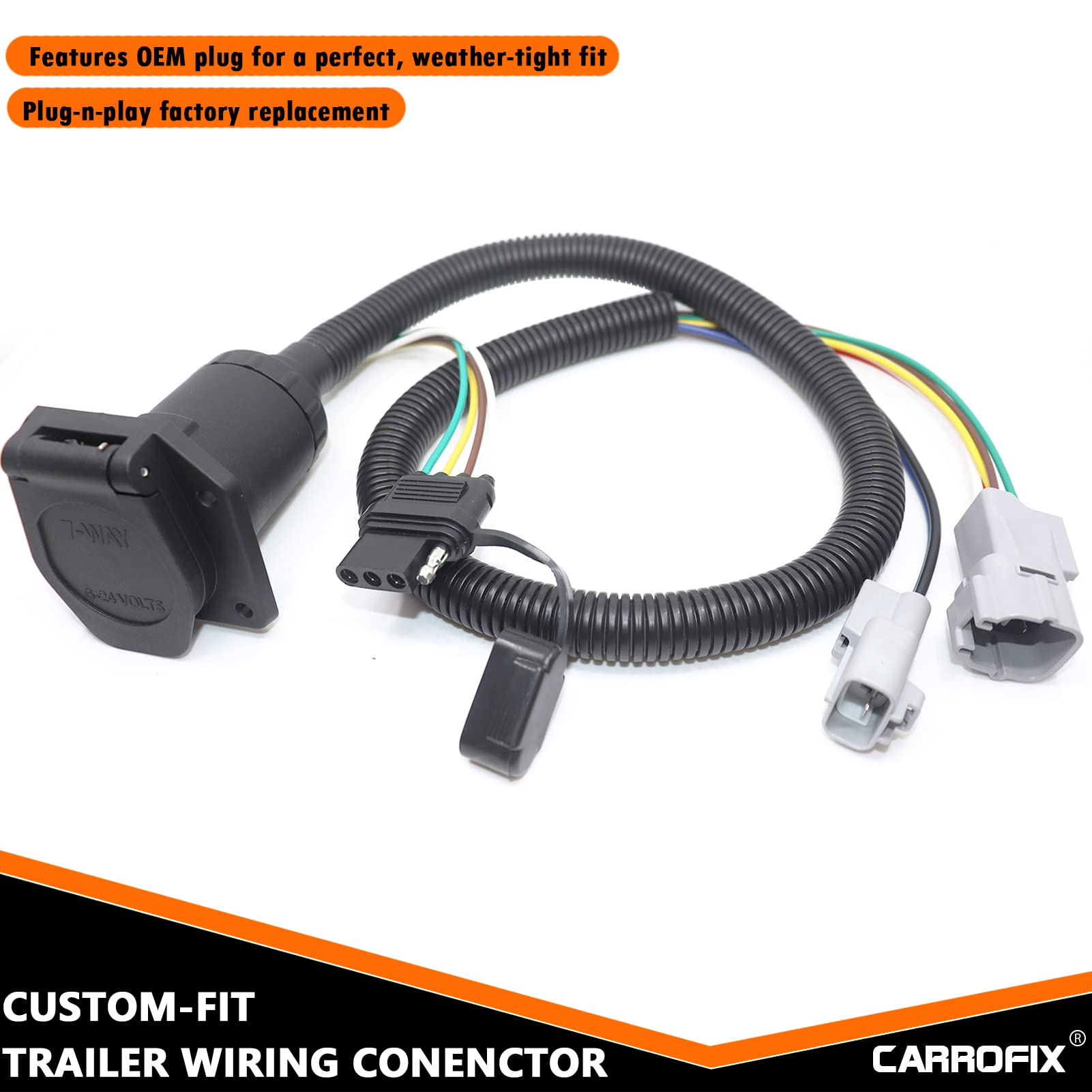 CARROFIX 7 Blade and 4 Way Trailer Wiring Harness for 2007-2013 Toyota Tundra Replacement Vehicle-side Connector, Factory Tow Package Requried