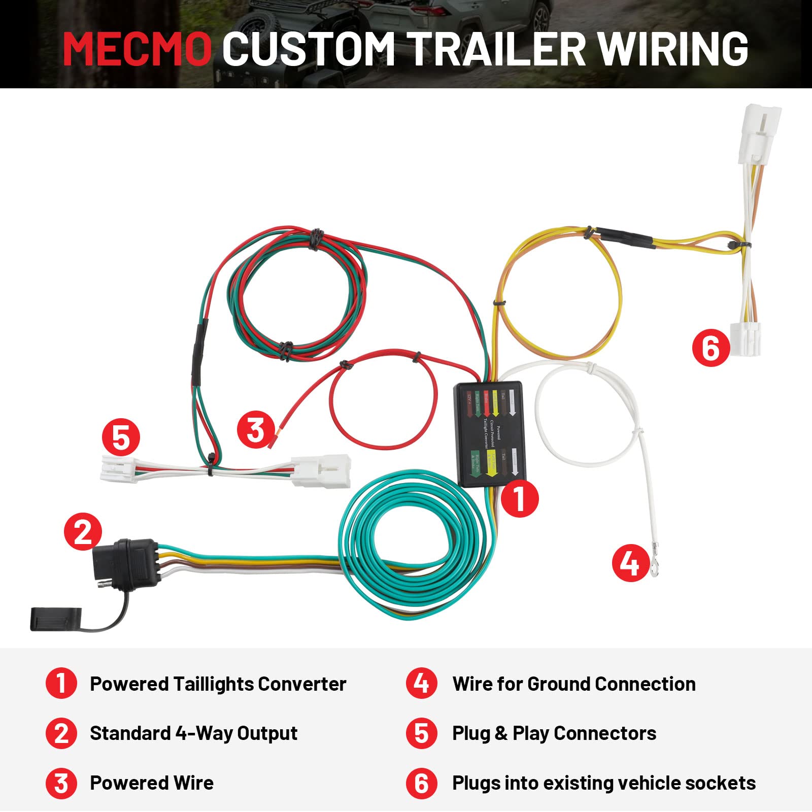 MECMO 4 Pin Trailer Wiring Harness for 2006-2012 Toyota RAV4, ‎56165 T-Connector Hitch Wiring for Trailer Light Connect