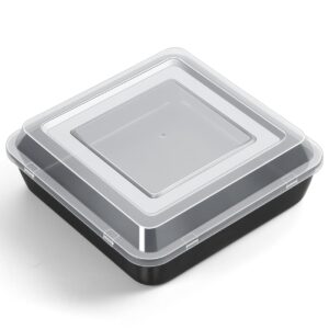 p&p chef square baking pan with lid, 8 x 8 x 2 inch, nonstick stainless steel square cake pan and plastic lid, black bakeware for lasagna brownies, durable & easy clean, 2pcs (1 pan + 1 cover)