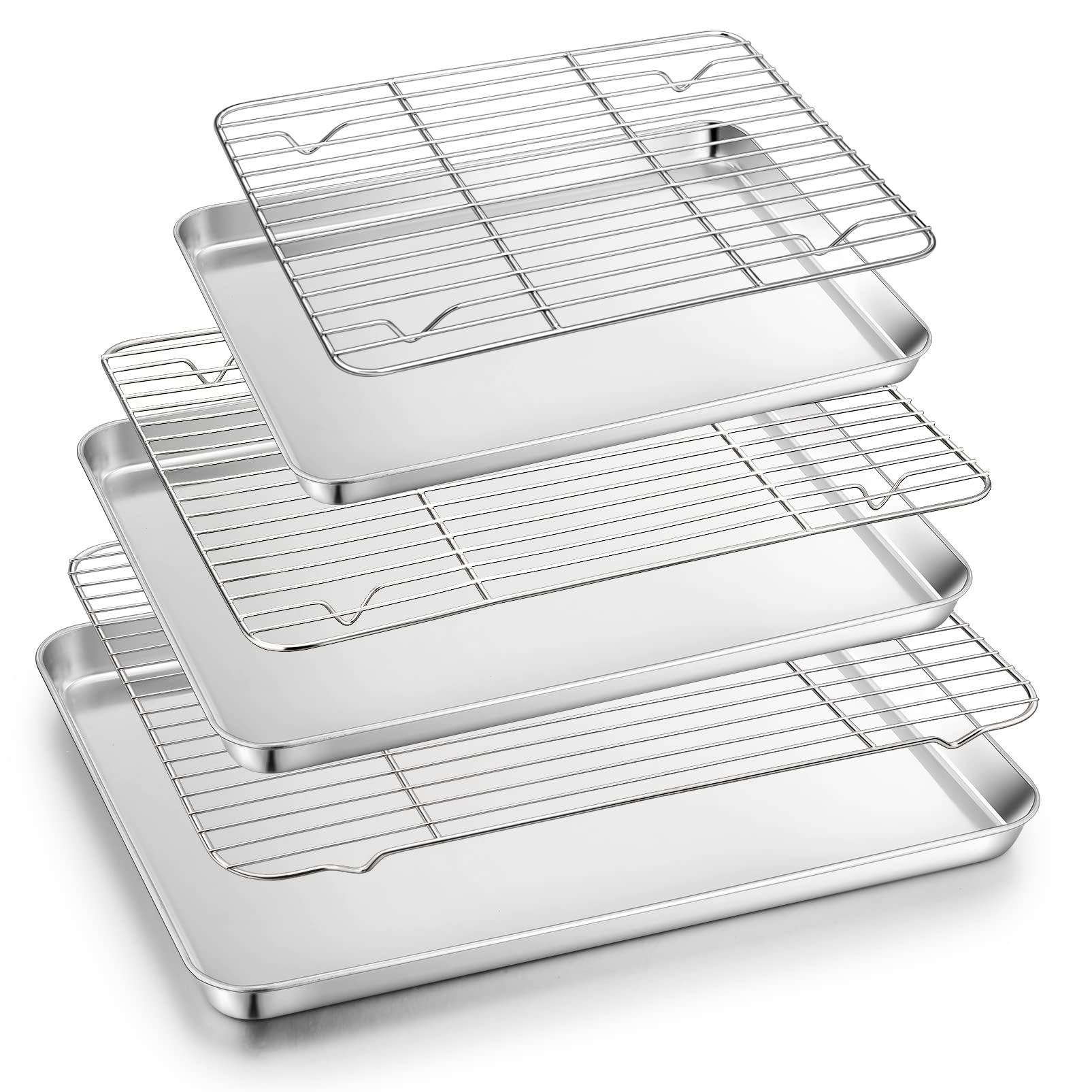 TeamFar Baking Sheet and Cooling Rack Set (3 Pans + 3 Racks), Stainless Steel Cookie Sheet with Roasting Racks for Cooking/Cooling, Healthy & Dishwasher Safe, Sturdy & Long Lasting