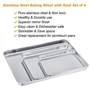 TeamFar Baking Sheet and Cooling Rack Set (3 Pans + 3 Racks), Stainless Steel Cookie Sheet with Roasting Racks for Cooking/Cooling, Healthy & Dishwasher Safe, Sturdy & Long Lasting