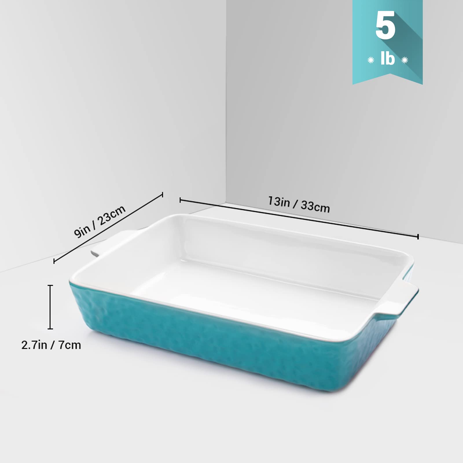 Krokori Ceramic Baking Dish, Casserole Dish for Oven, Lasagna Pan Deep, 9x13 Baking Pan with Handles, Porcelain Bakeware for Lasagna, Baking, Cooking, Kitchen, Daily Use, Wedding Gift (Aquamarine)