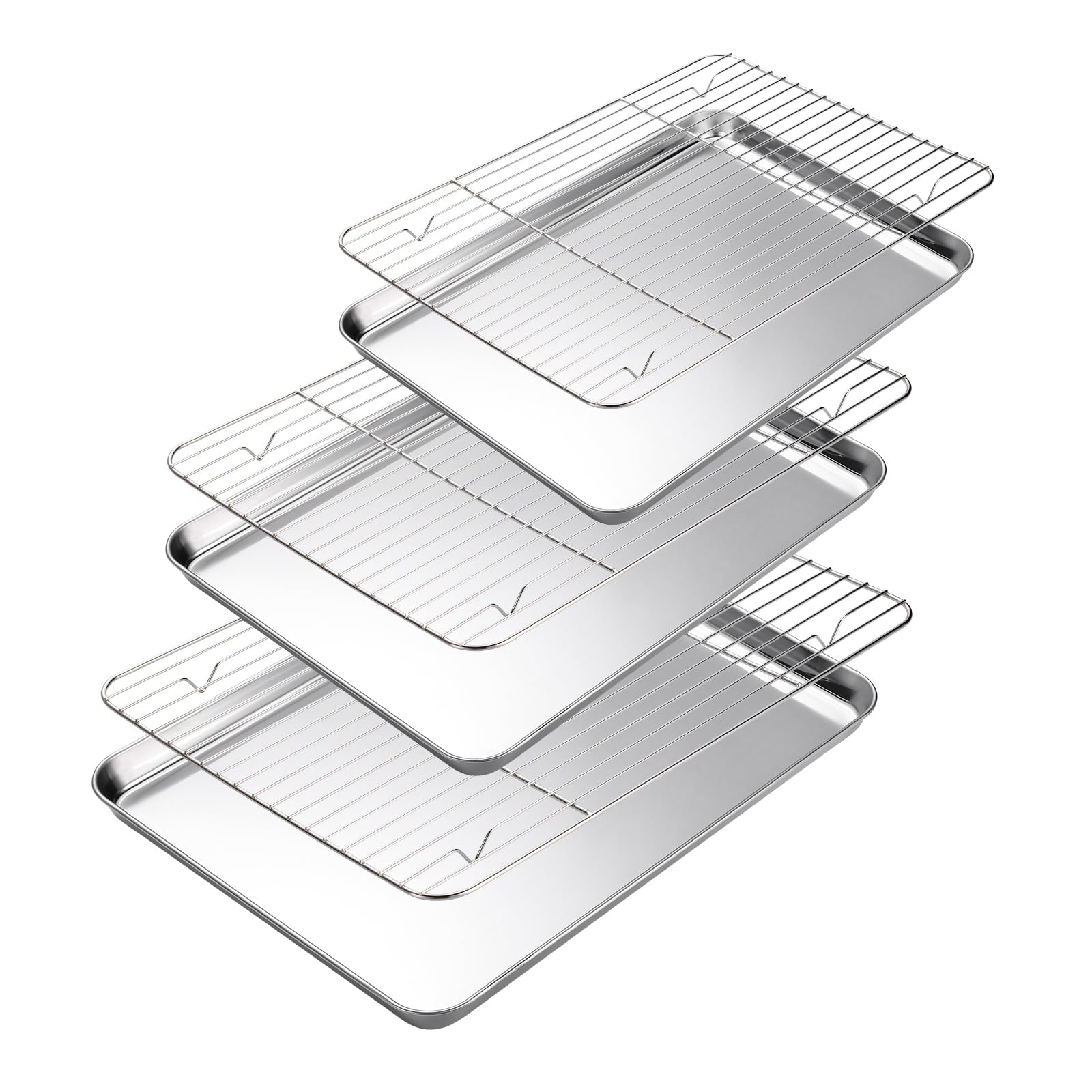 Amrules Baking Sheet with Cooling Rack Set, 3 Premium Stainless Steel Cookie Sheets and 3 Wire Racks, Kitchen Nonstick Baking Pans Set, Includes 3 Different Sizes, Heavy Duty Non Toxic, Easy to Clean