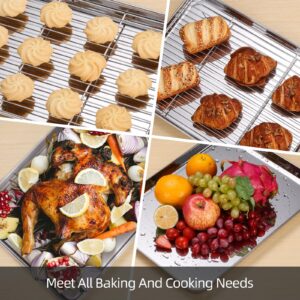 Amrules Baking Sheet with Cooling Rack Set, 3 Premium Stainless Steel Cookie Sheets and 3 Wire Racks, Kitchen Nonstick Baking Pans Set, Includes 3 Different Sizes, Heavy Duty Non Toxic, Easy to Clean