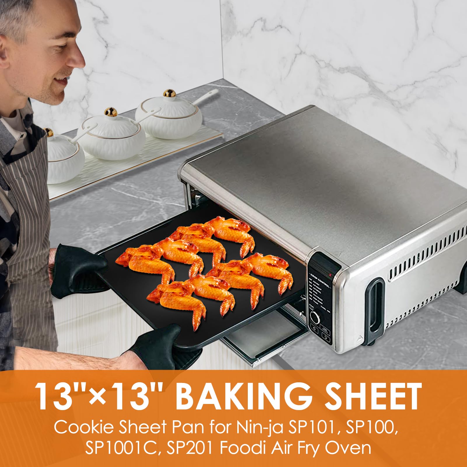 FBORHAFY 13" × 13" Nonstick Baking Sheet, Replacement Baking Pan for Ninja SP100, SP101, SP1001C, SP201 Foodi Air Fry Oven, Baking Tray for Ninja Foodi 8-in-1 Air Fry Oven