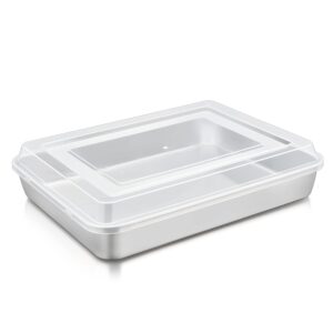 teamfar lasagna pan with lid, 12⅖’’ x 9¾’’ x 2’’, stainless steel rectangular baking cake pan, heavy duty & non-toxic, deep & visible, brushed finish & dishwasher safe- (1 pan+1 lid)