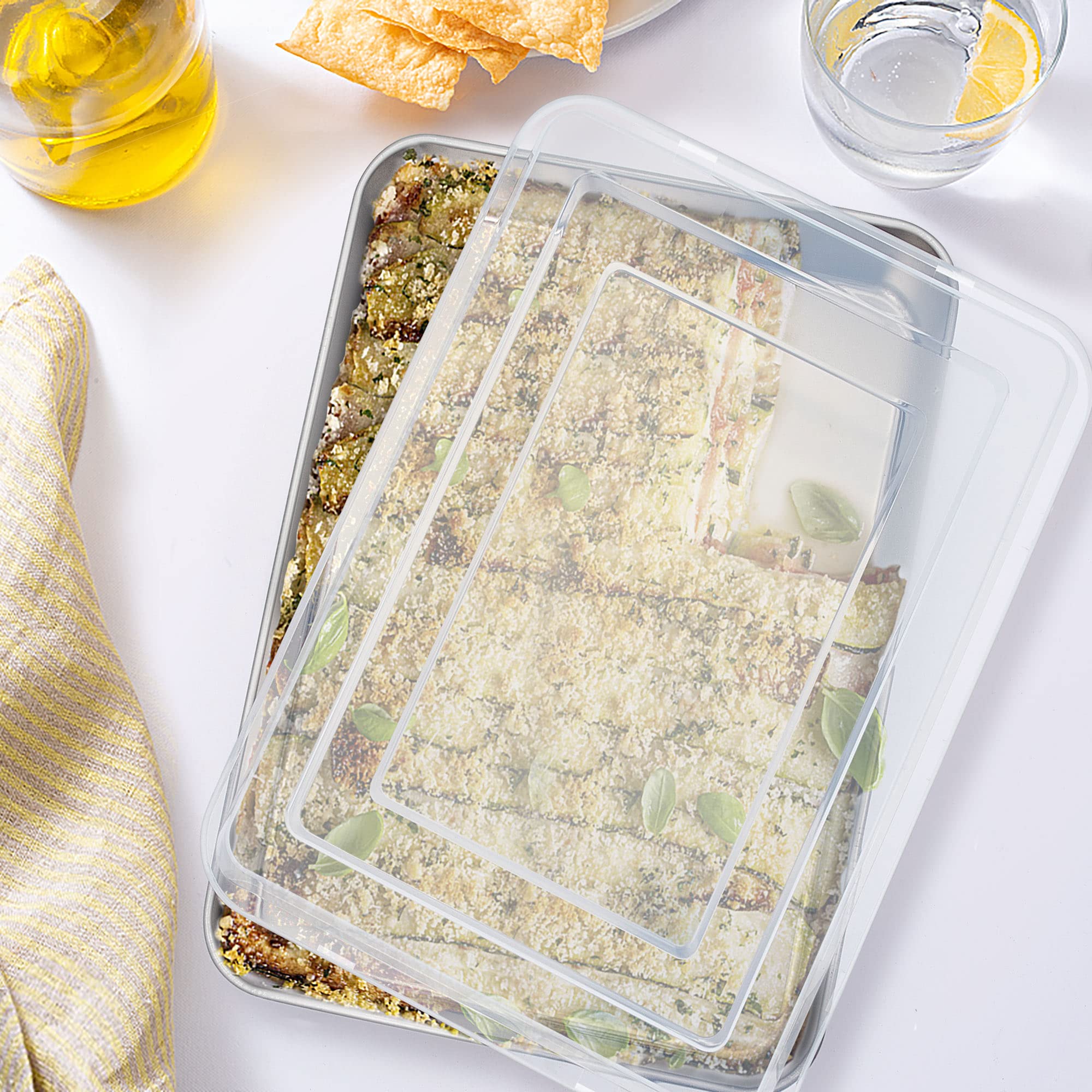 TeamFar Lasagna Pan with Lid, 12⅖’’ x 9¾’’ x 2’’, Stainless Steel Rectangular Baking Cake Pan, Heavy Duty & Non-Toxic, Deep & Visible, Brushed Finish & Dishwasher Safe- (1 Pan+1 Lid)