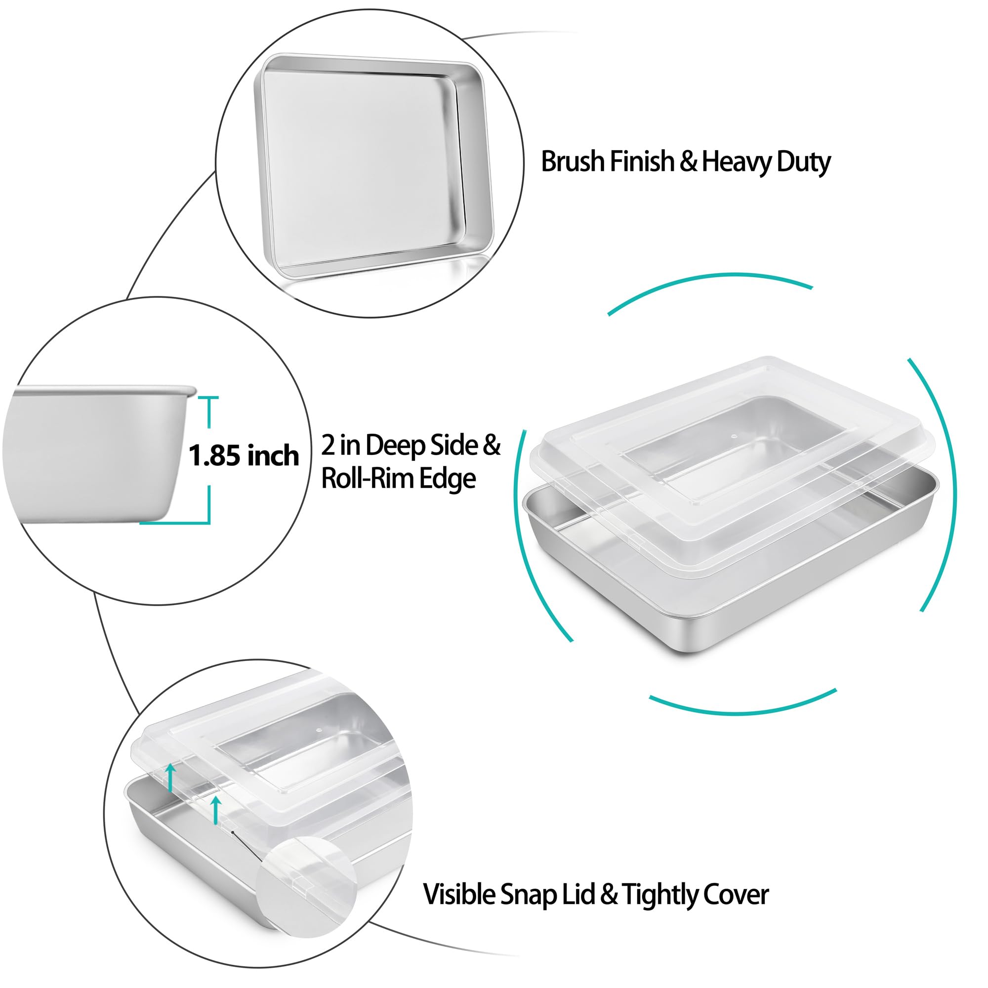 TeamFar Lasagna Pan with Lid, 12⅖’’ x 9¾’’ x 2’’, Stainless Steel Rectangular Baking Cake Pan, Heavy Duty & Non-Toxic, Deep & Visible, Brushed Finish & Dishwasher Safe- (1 Pan+1 Lid)