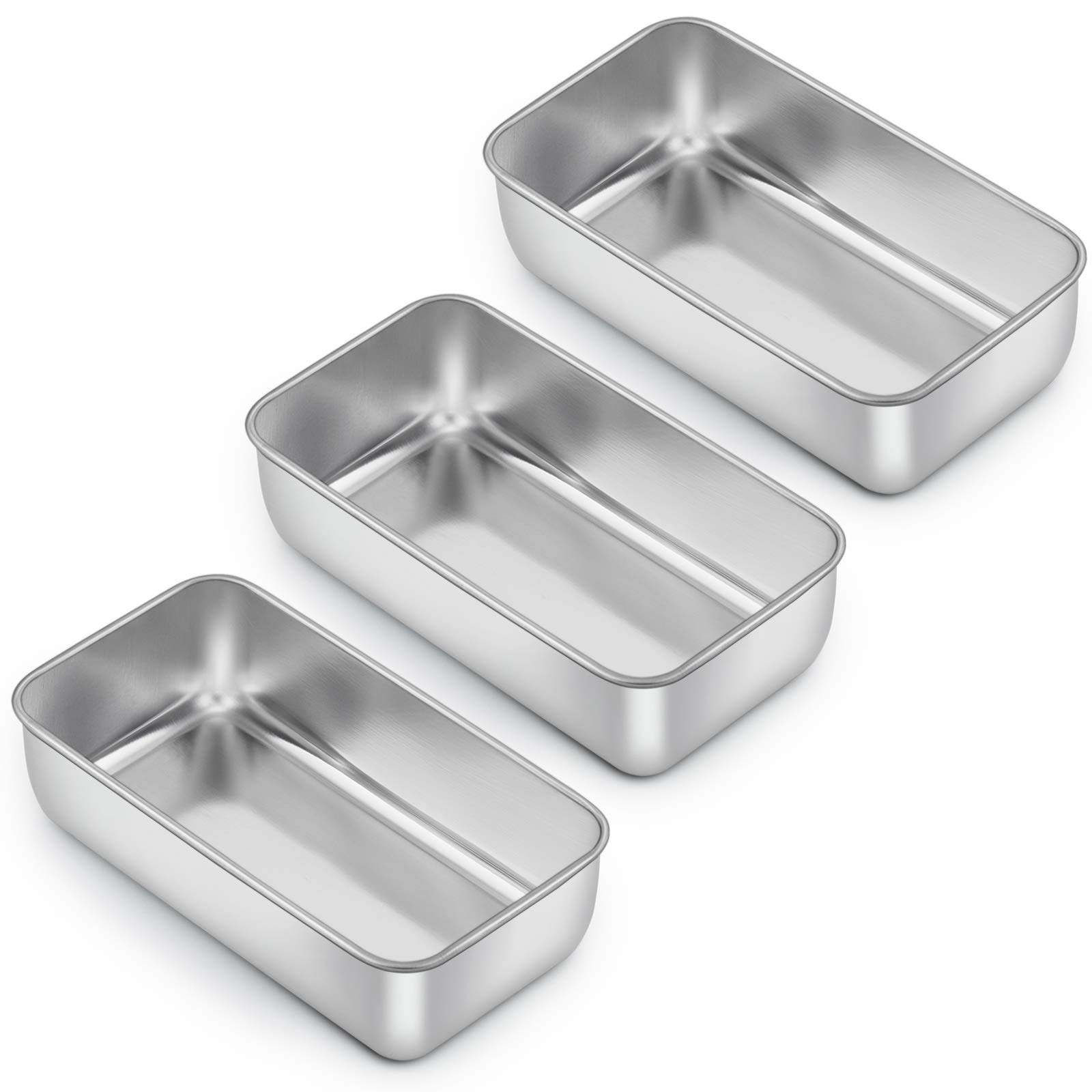 E-far Loaf Pan for Baking Bread, 9 x 5 Inch Stainless Steel Baking Loaf Pans, Metal Bakeware for Bread Meatloaf Cake Brownies, Healthy & Non Toxic, Easy Release & Dishwasher Safe - Set of 3