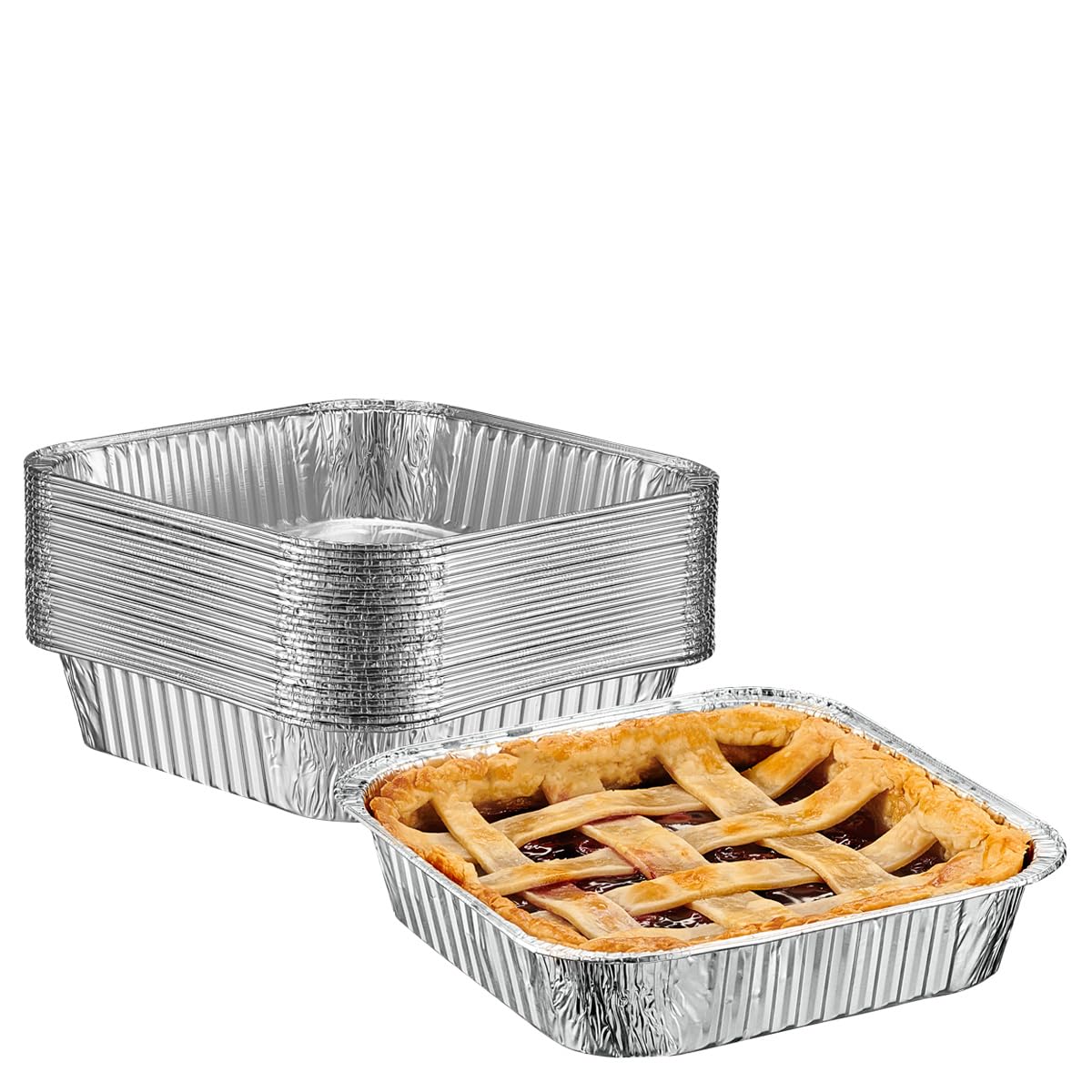 GUSTO [25 Sets 8-Inch Square Foil Pans (Lids Not Included) - Aluminum Pans, Disposable Food Containers For Baking, Cooking, Storing and Preparing Food (Formerly Comfy Package)