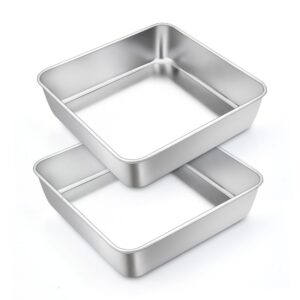 teamfar 6 inch square cake pan, stainless steel square baking pan for lasagna cake brownie, healthy & heavy duty, dishwasher safe & easy clean, brushed surface & smooth edge, set of 2