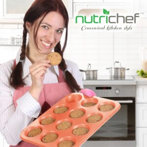 NutriChef 10-Piece Nonstick Oven Baking Pan Set - Premium Carbon Steel Bakeware w/Cookie Sheets, Loaf & Cupcake Pans, Perforated Crisper Pans, Round & Square Roasting Pans, Easy to Clean - Copper