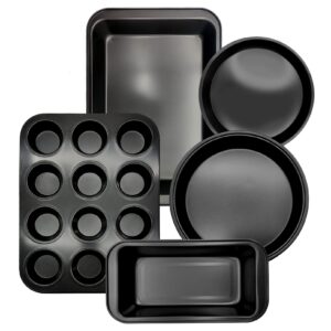 pinvnby baking pans set,nonstick bakeware set with baking sheet, muffin pan, round cake pan, pizza pan, kitchen oven pan baking sheet set, complete carbon steel bakeware set (5 pieces)