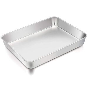 teamfar lasagna pan, 12⅖’’ x 9¾’’ x 2’’, stainless steel rectangular cake brownie casserole pan for roasting baking, healthy & heavy duty, brushed surface & deep side, dishwasher safe