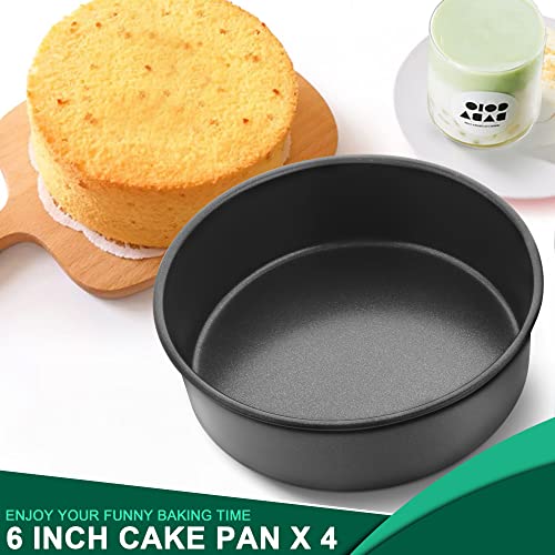 E-far 6 Inch Cake Pan, 4-Piece Nonstick Round Cake Baking Pans for Wedding, Birthday, Layer Cake, Stainless Steel Core & Non-Toxic Coating, 2 Inch Deep