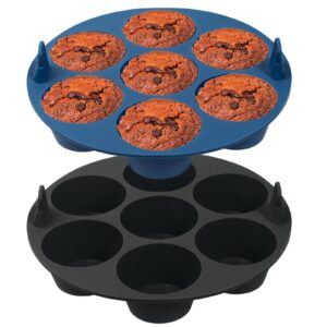 webake 2pcs silicone air fryer muffin pan for baking 7 cavity air fryer silicone cupcake pans non stick food grade and bpa free muffin tins baking cups