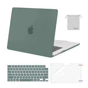 mosiso compatible with macbook air 15 inch case 2023 2024 release m3 a3114 m2 a2941 with liquid retina display&touch id, plastic hard shell&keyboard cover&screen protector&storage bag, emerald green