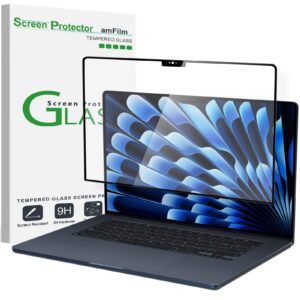 amfilm designed for macbook air 15-inch (m3 chip/m2 chip, 2023-2024 released) tempered glass screen protector [zero bubbles][9h hardness][ anti-scratch][ anti-fingerprint], 1 pack