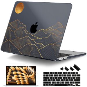 dongke compatible with m3 macbook air 15 inch case 2024 2023 a3114 a2941 m2 retina display touch id, plastic hard case & keyboard skin & screen protector for macbook air 15.3" - abstract mountain